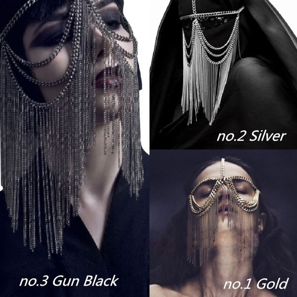 Gothic Bohemian Style Tassel Veiled Headpiece Head Chain Face Cover (3 ...