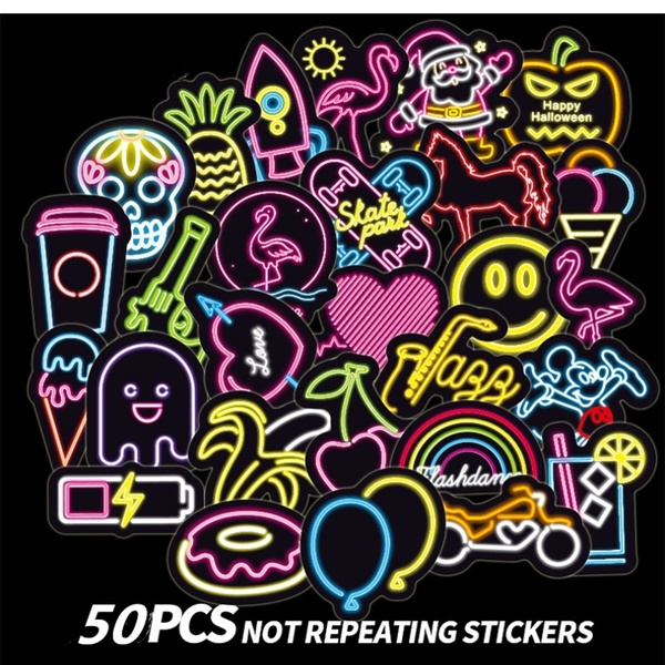 50 PCS Neon Light Sticker Anime Icon Animal Cute Decals Stickers Gifts ...