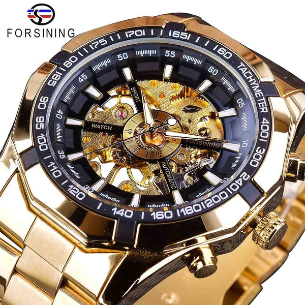WINNER Mens Watches Full Golden Mechancial Men Automatic Skeleton Watch ...