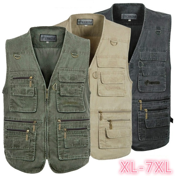 Fashion Men's Denim Pocket Vest Outdoor Vest Jacket Hiking Hunting ...