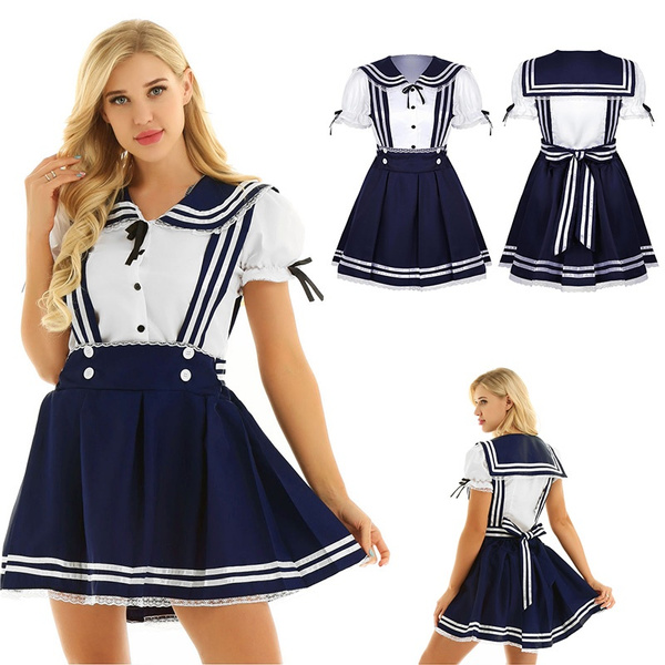 Women and Girls High School Sailor Uniform Cosplay Costume Outfit Short ...