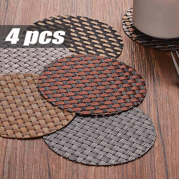 4 pcs 11.3cm Round Weaving PVC Anti-hot Dinnerware Cup Mug Mat Coaster ...