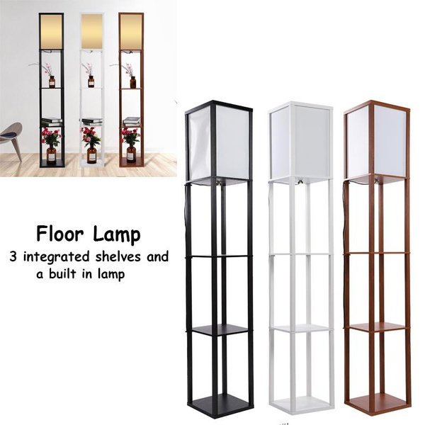 Wooden Fabric Shelf Floor Lamp with Built In Shelving Units | Wish