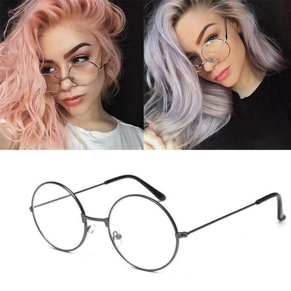 New Woman Retro Large Round Glasses Transparent Metal Eyeglass Frame ...