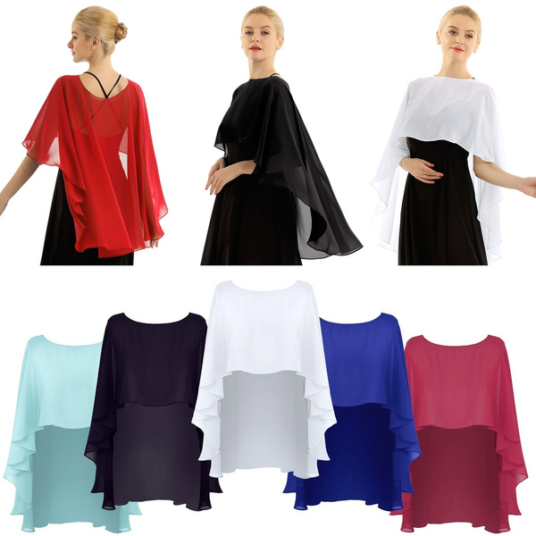 Womens Ladies Soft Lightweight Chiffon High Low Shawl Wedding Capes ...
