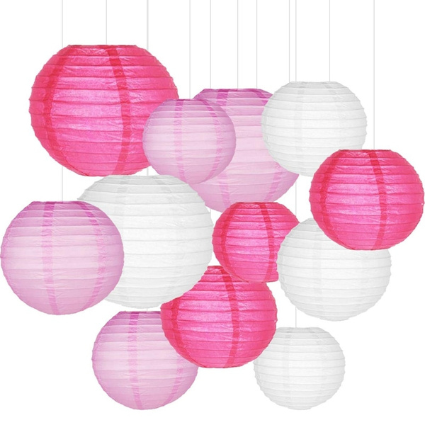 12 Pcs/set Paper Lanterns with Assorted Sizes Round Mix Colors Pink ...