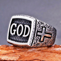 Vintage Religious God GOD Letter Cross Ring 316L Stainless Steel Men's ...