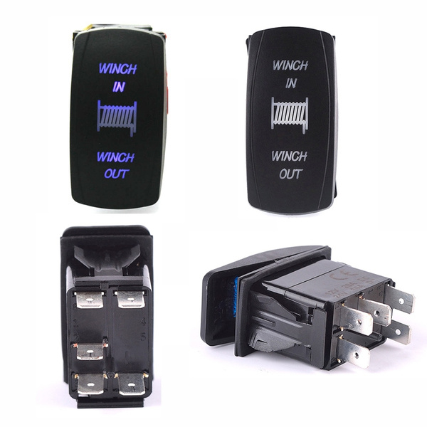 Car Boat Blue LED Winch In Out ON-OFF-ON Switch 5Pin 12V 20A Momentary ...