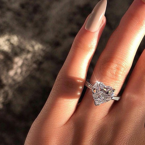 Sparkling Rhinestone Heart Cut Ring Birthstone Rings Proposal Bride ...