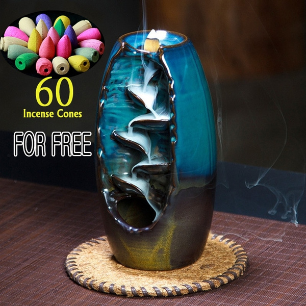 Ceramic Waterfall Smoke Backflow Incense Burner with 60 pcs Incense ...