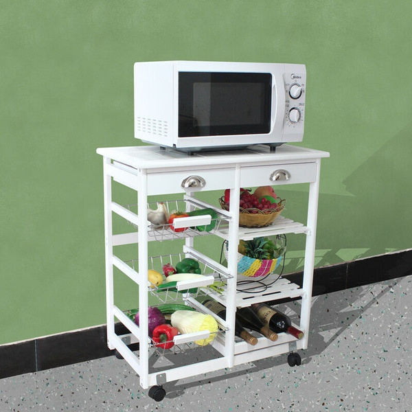 Rolling Wood Kitchen Island Storage Trolley Utility Cart Rack w/Storage ...