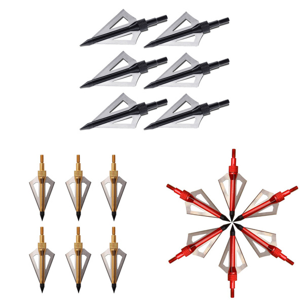 6PCS Hunting Broadheads 100 Grain 3 Fixed Blade Arrow Heads Arrows ...