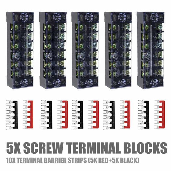 5x Dual Row 6 Position Screw Terminal Block+10x Terminal Barrier Strips ...