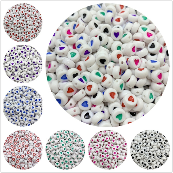 100pcs/Lot 7mm Acrylic Spaced Beads Round Shape Love Heart Beads For ...