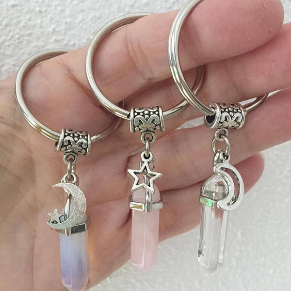 Crystal Moon Star Keychain/ Crystal Key Chain with Charm/ Crystal Charm ...
