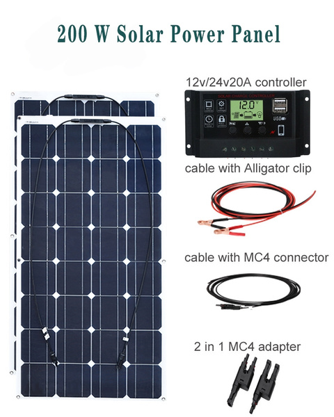 200W Solar Panel System 2Pcs 100W Flexible Solar Panels 20A Solar ...