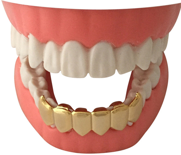 Hip Hop 14K Gold Mouth Teeth Grillz Bottom Lower Grills Vampire Fangs ...