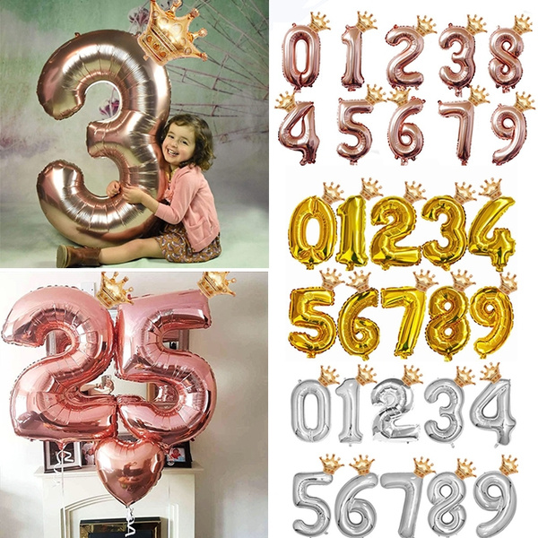 40 Inch Rose Gold Number Foil Balloons with Crown Digit Air Balloon ...