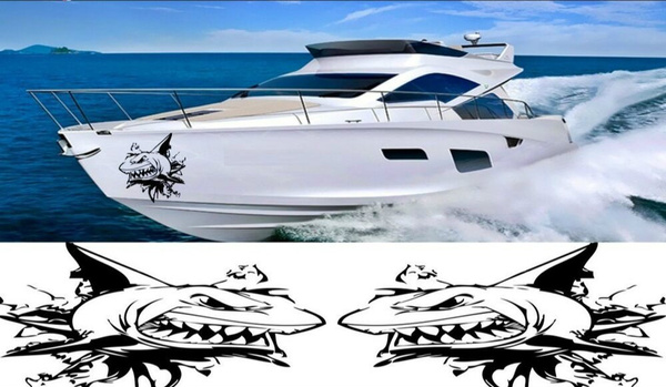 NASTY SHARK X 2 BOAT GRAPHICS STICKERS DECALS SPEEDBOAT YACHT MOTORBOAT ...