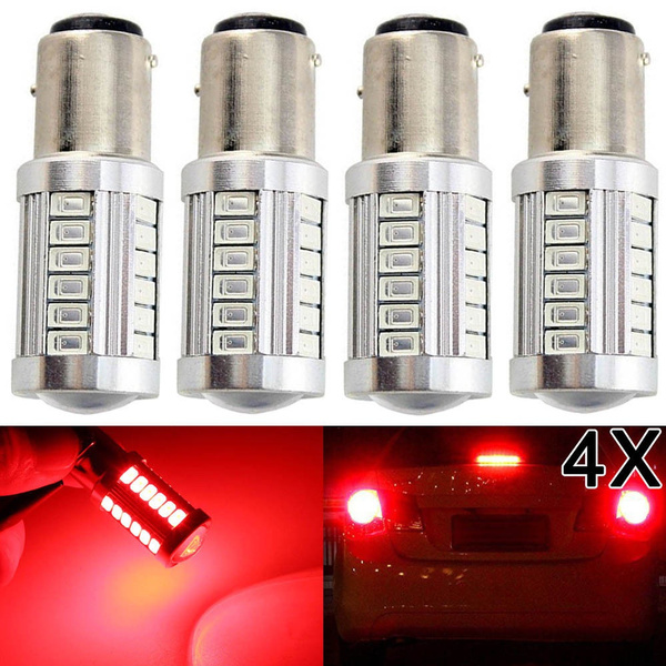 4 Pcs RED BAY15D 1157 12V Car Tail Stop Brake Light 5630 33 SMD LED ...