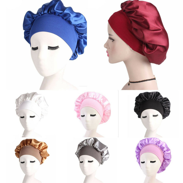 High Elastic Nightcap-Satin Bonnet Night Sleep Cap Sleeping Head Cover ...