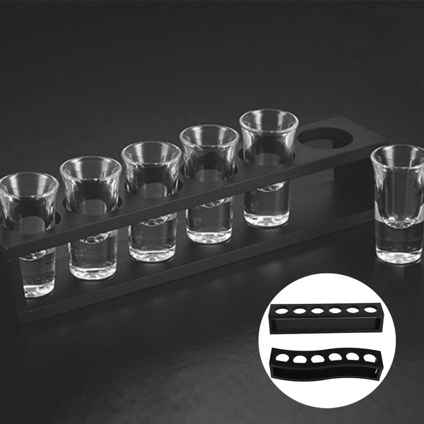 Natural Wooden Single Row 6 Holes Glass Display Holder Cup Storage ...