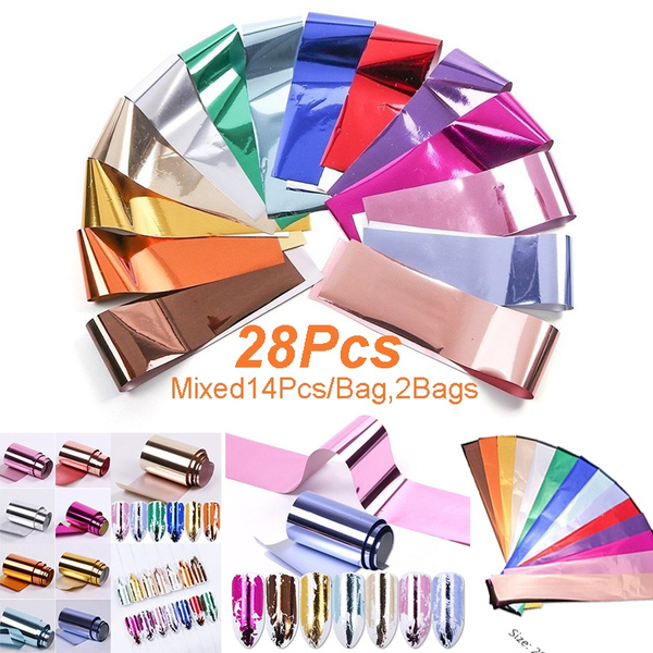 28X Metal Color foils Nail Stickers Transfer Nail Foils Charm Wrap | Wish