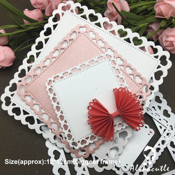 METAL CUTTING DIE cut square frame nesting heart rosette Scrapbook ...