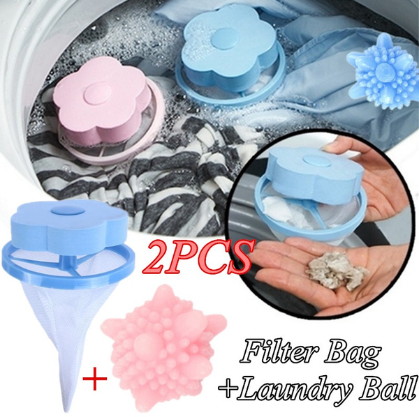 2 Pcs/set Home Floating Lint Hair Catcher Mesh Pouch Washing Machine ...