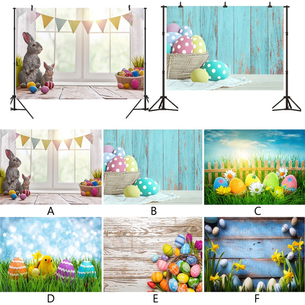 7x5Ft Easter Backdrop Spring Blue Sky Colorful Eggs Flowers Rabbit ...