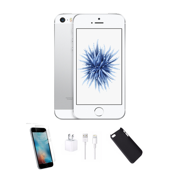 Apple iPhone SE 16GB, Silver | Bundle: Tempered Glass & Case Unlocked ...