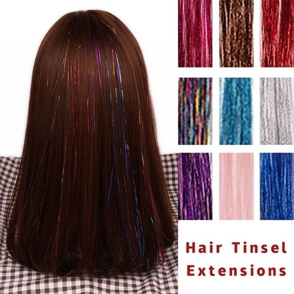 100+ Strands Holographic Sparkle Woman Hair Glitter Tinsel Extensions ...