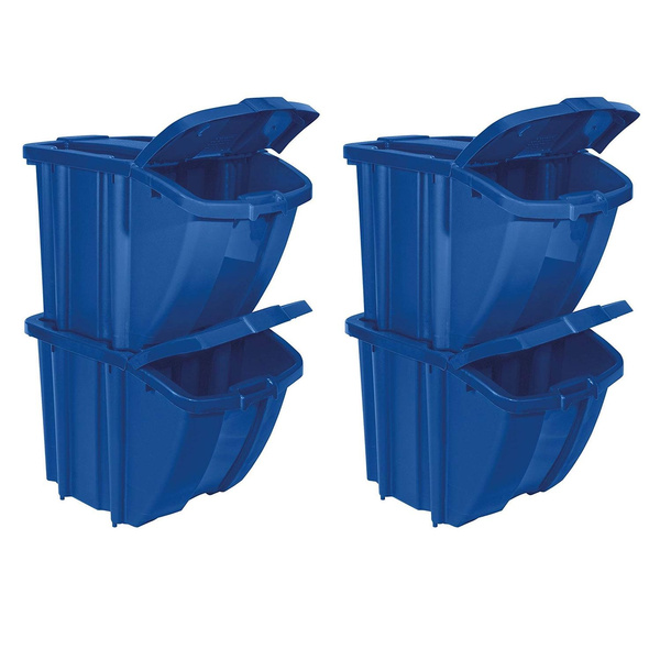 Suncast Stackable Recycling Bin Waste Basket Containers with Lids, Blue ...