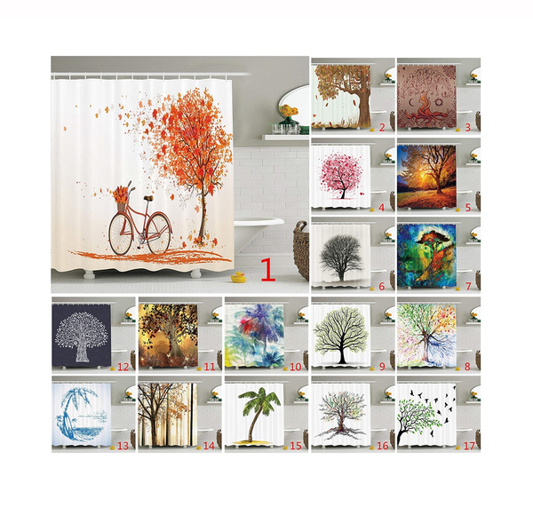 Tree theme shower curtain, beautiful magical natural landscape tree ...