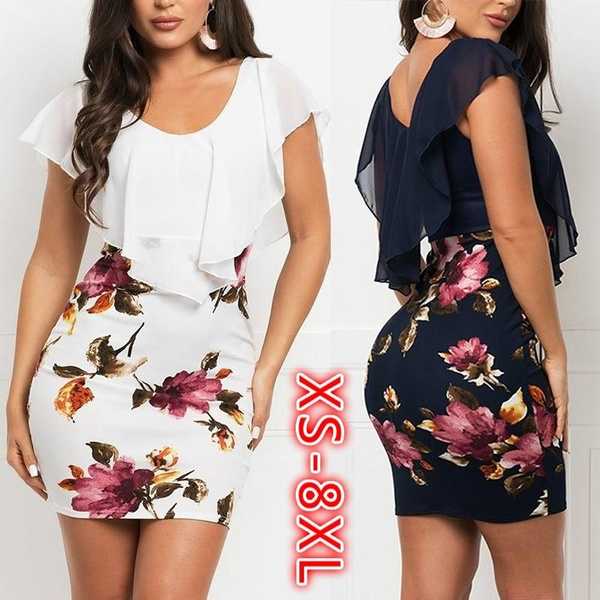 Women Party Dress Flounce Floral Print Bodycon Dresses Plus Size | Wish