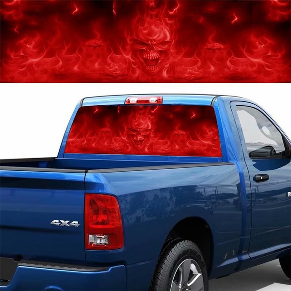 1PC Red Flame Evil Skull Back Gear Car Sticker Horror Rear Window Glass ...