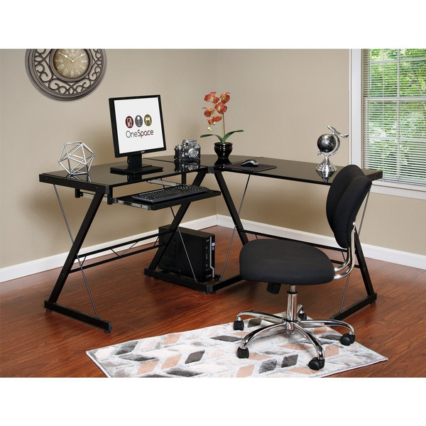 L-Shape Computer Desk Coner Study Writing Table Workstation PC Glass ...