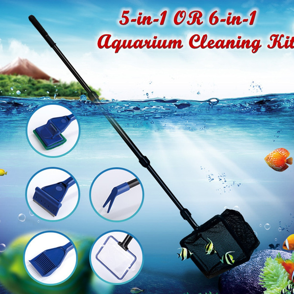 5/6 In 1 Aquarium Fish Tank Clean Set Algae Scraper Fish Net Sponge ...