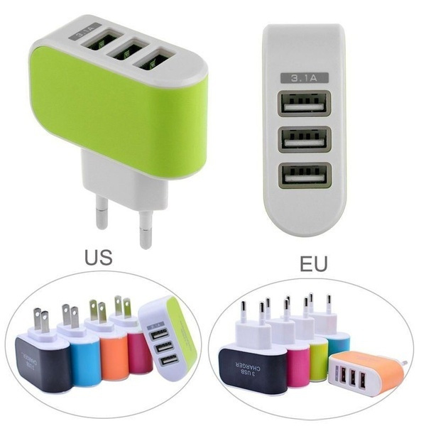 Universal 3.1A Triple USB 3 Port Wall Home Travel AC Charger Adapter US ...