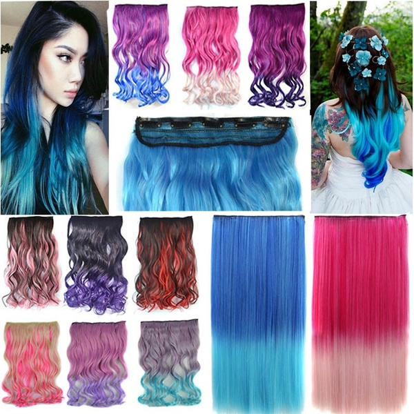 Synthetic Hair Ombre 5 Clips Hair Extensions Straight/Curly Clip ...
