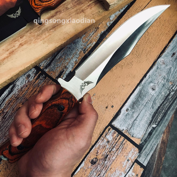 "OUTDOOR Combat Dagger Hunting Knife Camping Fixed Blade Wood Handle ...