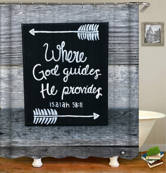 Shower Curtain with Hooks, Bible Verses Scripture Quotes on The Rustic ...