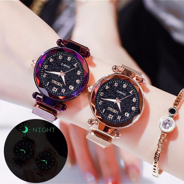 Luxury Women Ladies Mesh Magnet Buckle Starry Sky Watch Geometric ...