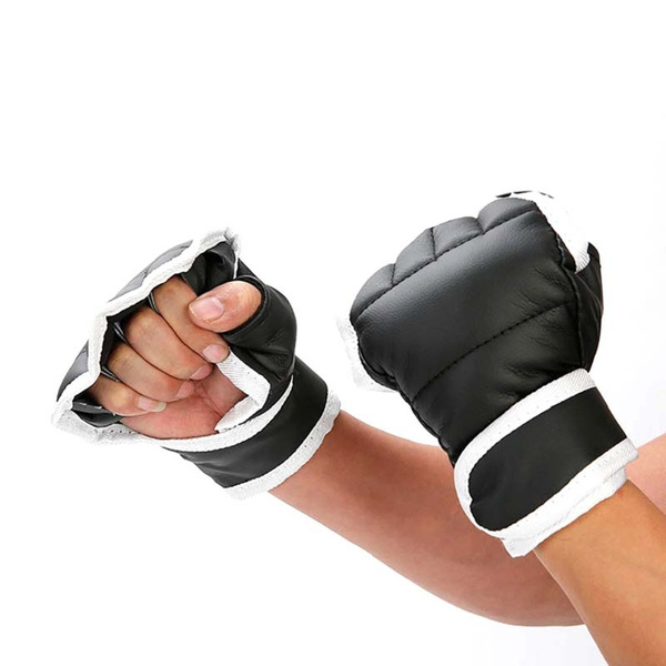 Men Women Black Half Finger Boxing Gloves Fighting Training Gloves | Wish