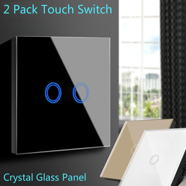 2 Pack 1/2/3 Gang 1 Way Touch Switch Crystal Glass Panel LED Light ...