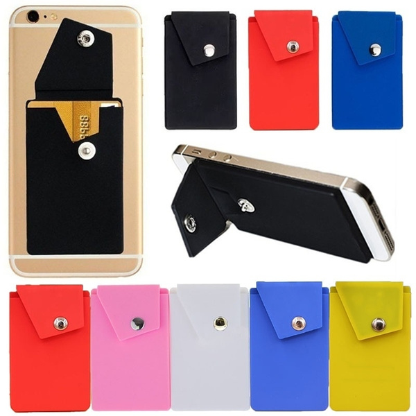 1PC Adhesive Silicone Phone Wallet with Snap Pocket Phone Back Stick-on ...