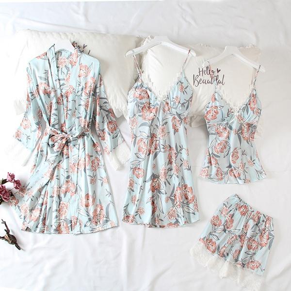 Women Floral Pajamas, Nightgowns Sets, Floral Silky Pajamas Sets | Wish