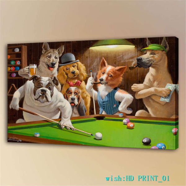 (No Frame, Rolled Up Canvas)Dogs Playing Pool 1 Pieces Home Decor Art ...