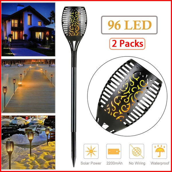 2 Pack 96 LED Waterproof Solar Tiki Torch Light Dancing Flickering ...