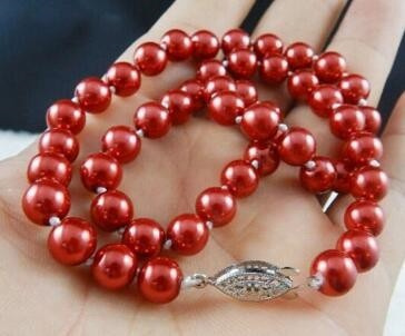 8mm Red South Sea Shell Pearl Necklace 18" | Wish